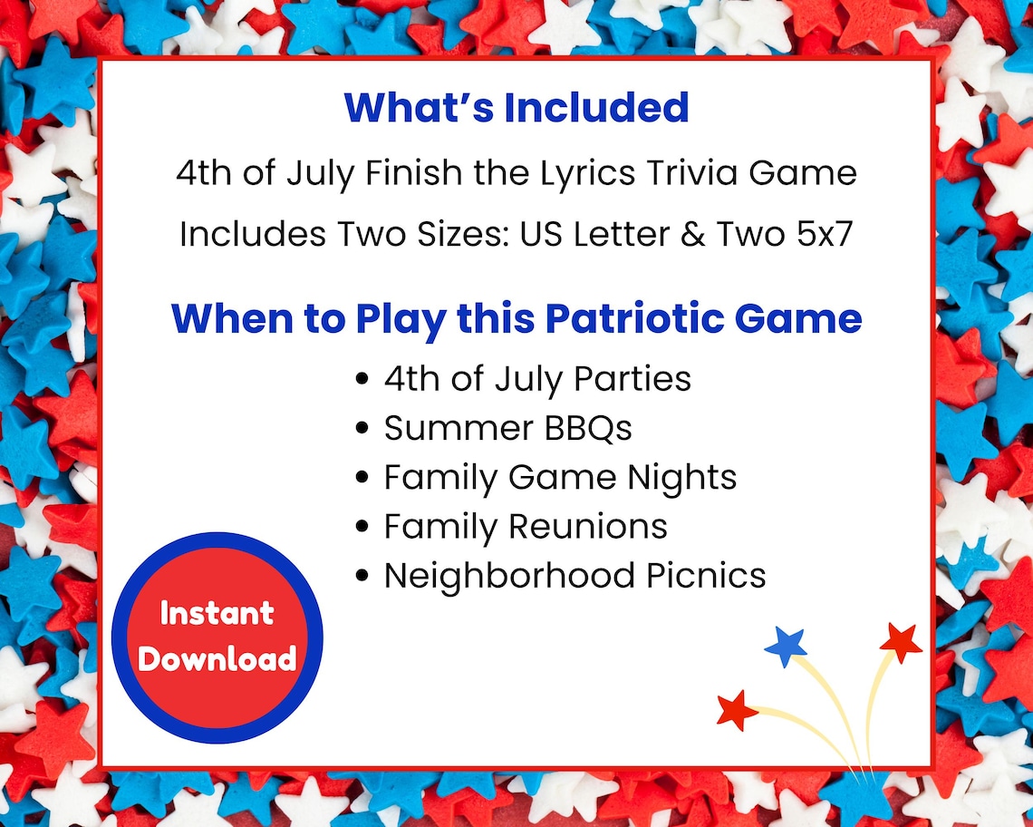 4th of July Finish the Lyrics Game, 4th of July Trivia Questions, 4th ...