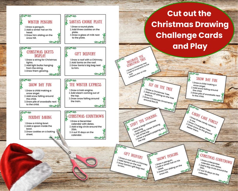Christmas Picture Drawing Game, Holiday Drawing Challenge Cards, Fun ...