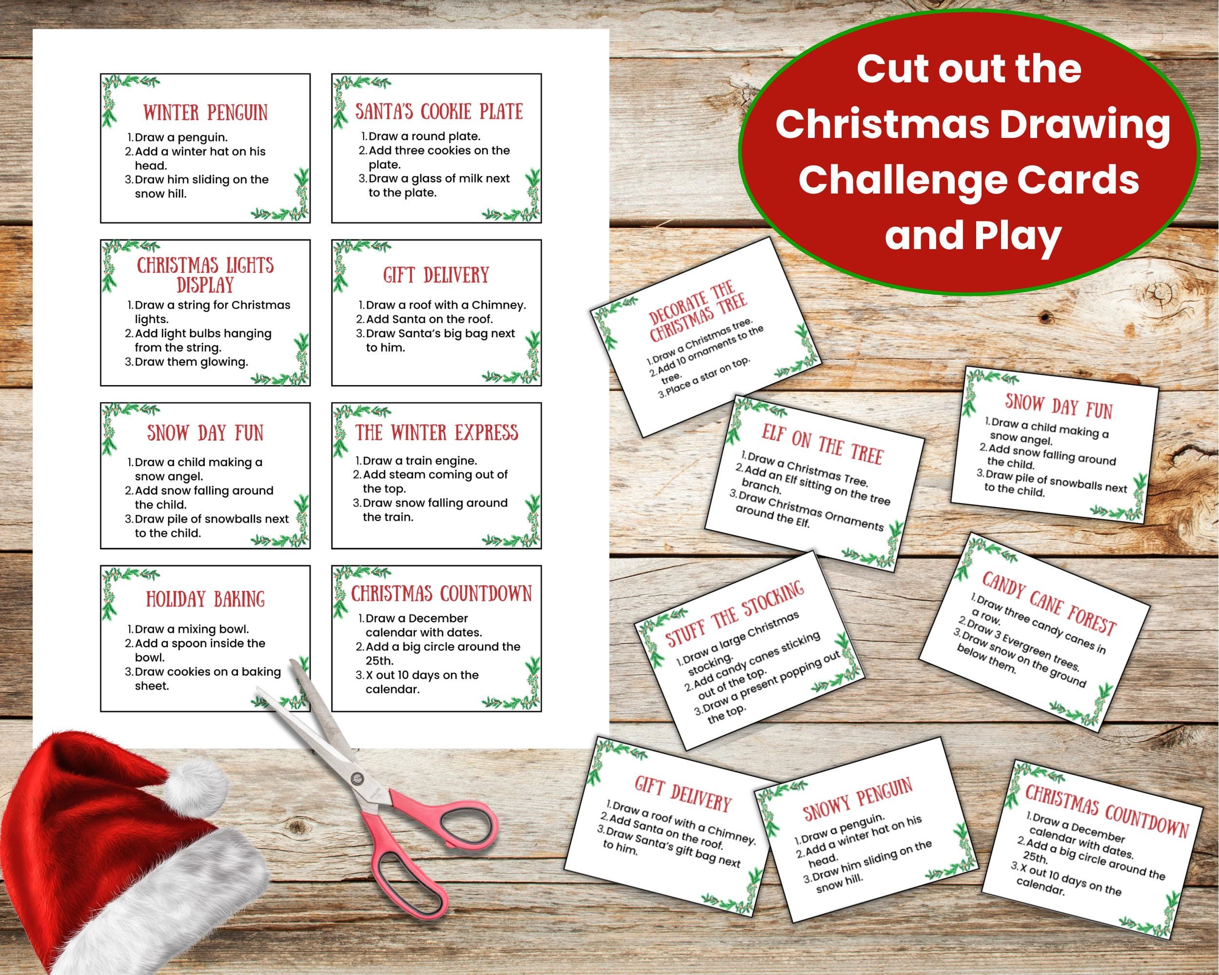 Christmas Picture Drawing Game, Holiday Drawing Challenge Cards, Fun ...