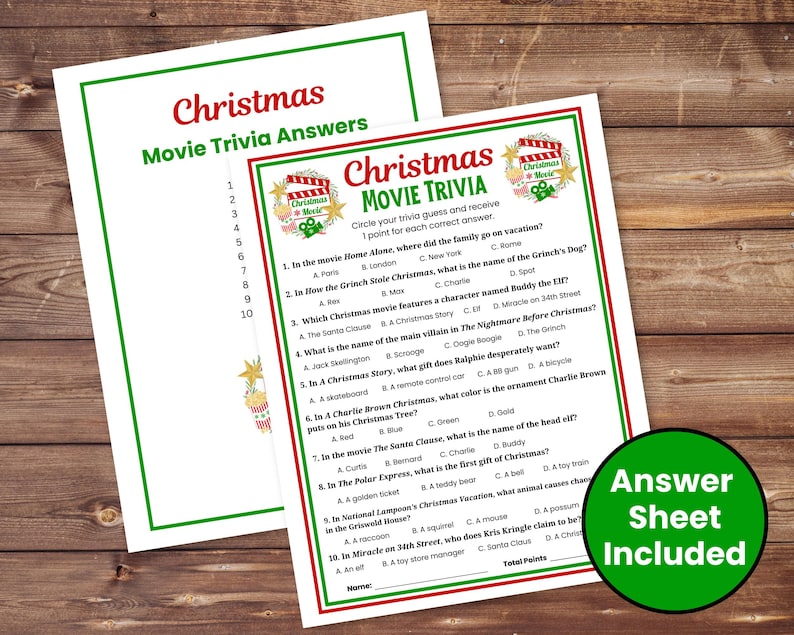 Christmas Movie Trivia Game Questions and Answers, Christmas Party Game ...