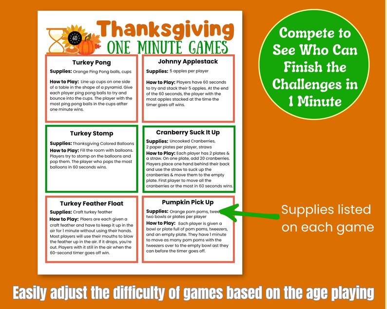 Thanksgiving Minute to Win It Games, Fun Thanksgiving Dinner Games ...