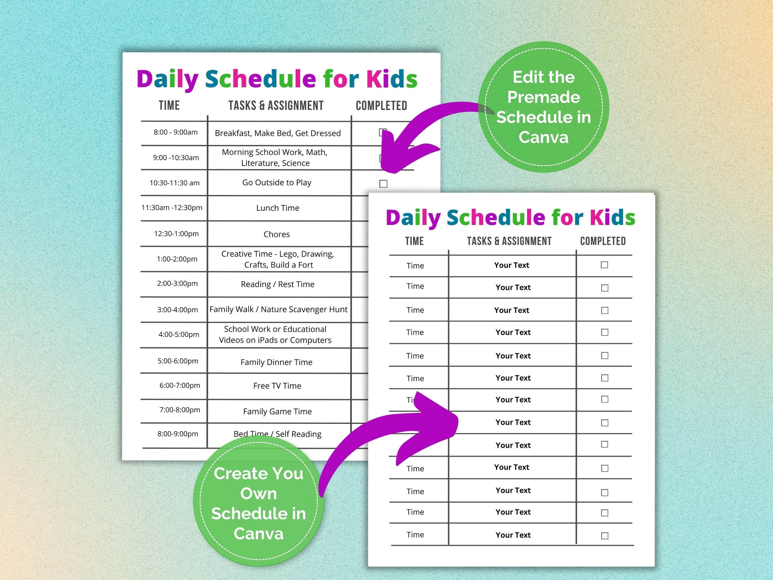 Editable Summer Schedule for Kids, Daily Kids Schedule Chart, Editable ...
