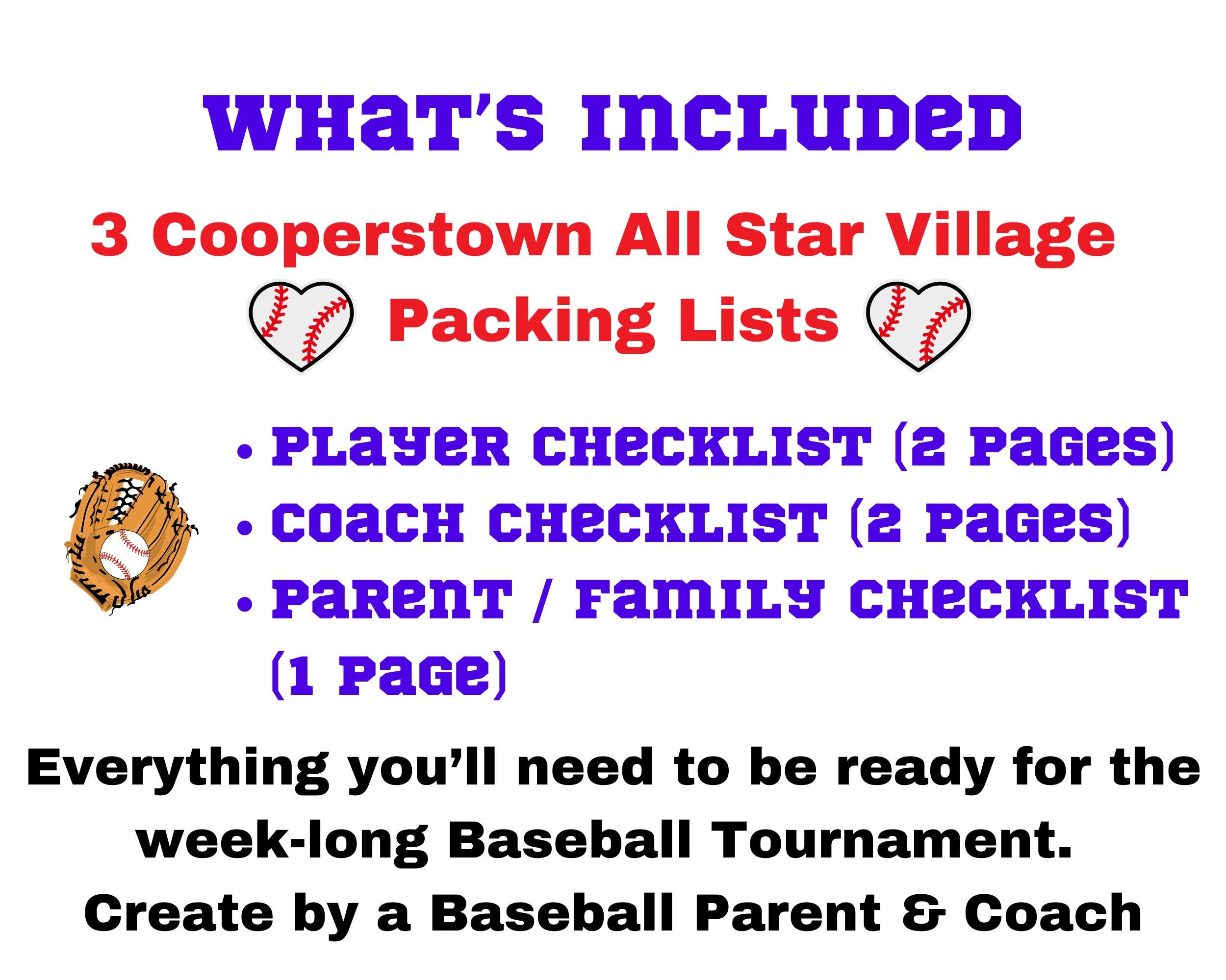 Cooperstown All Star Village Packing List, Cooperstown Checklist ...
