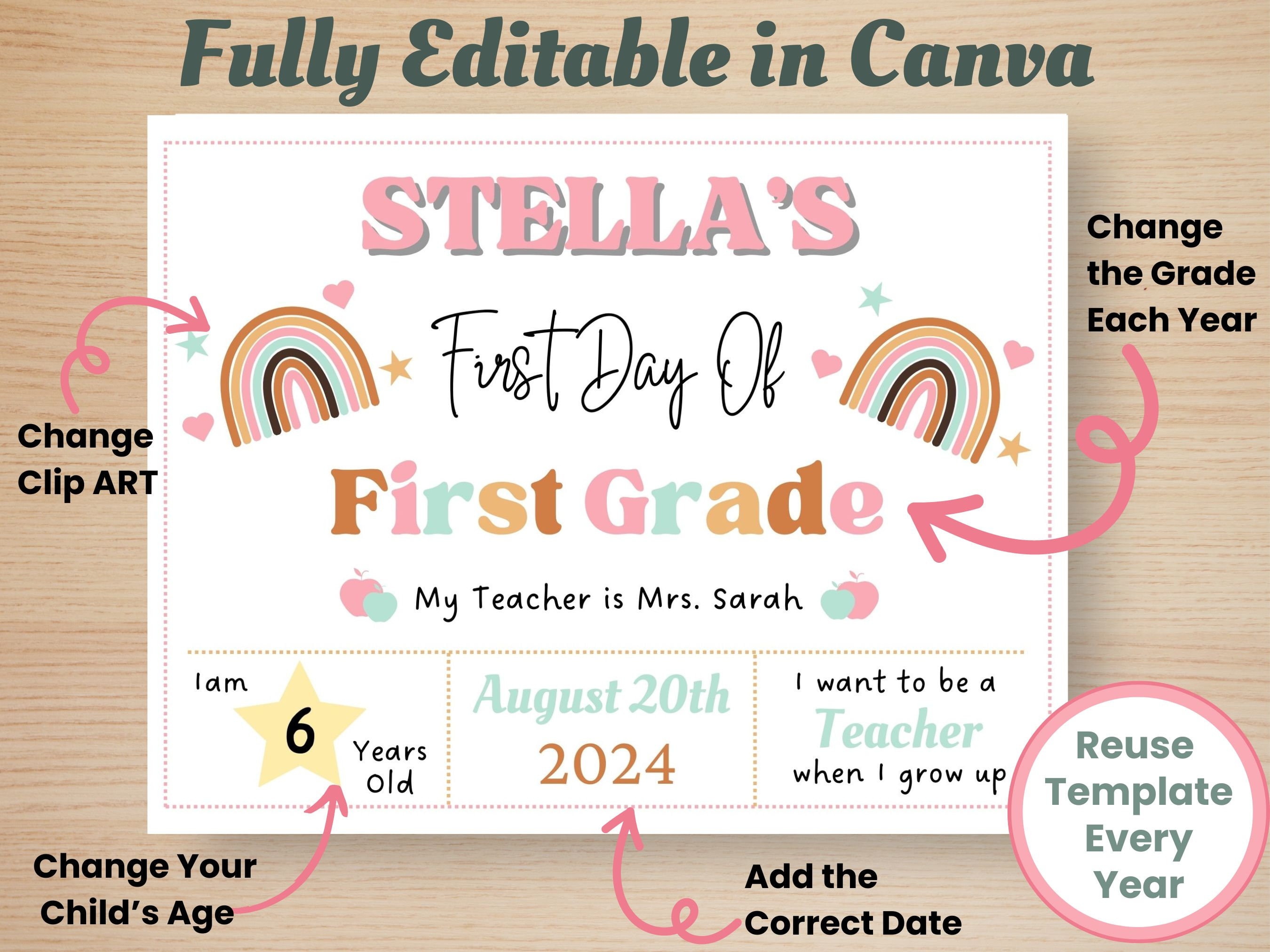 Editable First Day of School Sign Printable, Back to School Sign, Last ...