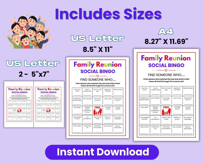 Family Reunion Bingo, Find the Guest Bingo, Family Reunion Games ...