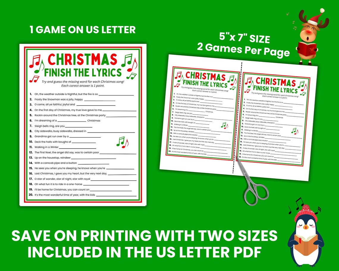 Christmas Finish the Lyrics Game, Christmas Song Game, Christmas Song ...