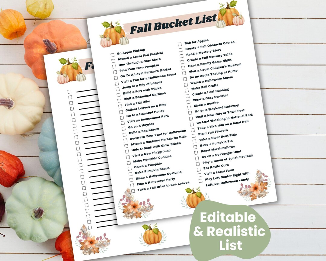 Editable Fall Bucket List Printable, Family Bucket List, Autumn Bucket ...