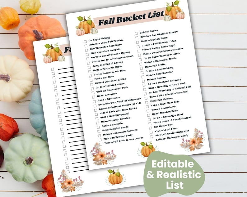 Editable Fall Bucket List Printable, Family Bucket List, Autumn Bucket ...