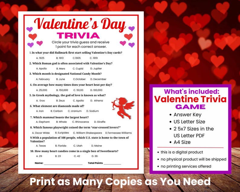 Valentine's Day Trivia Games, Valentine Party Game, Galentines Games ...