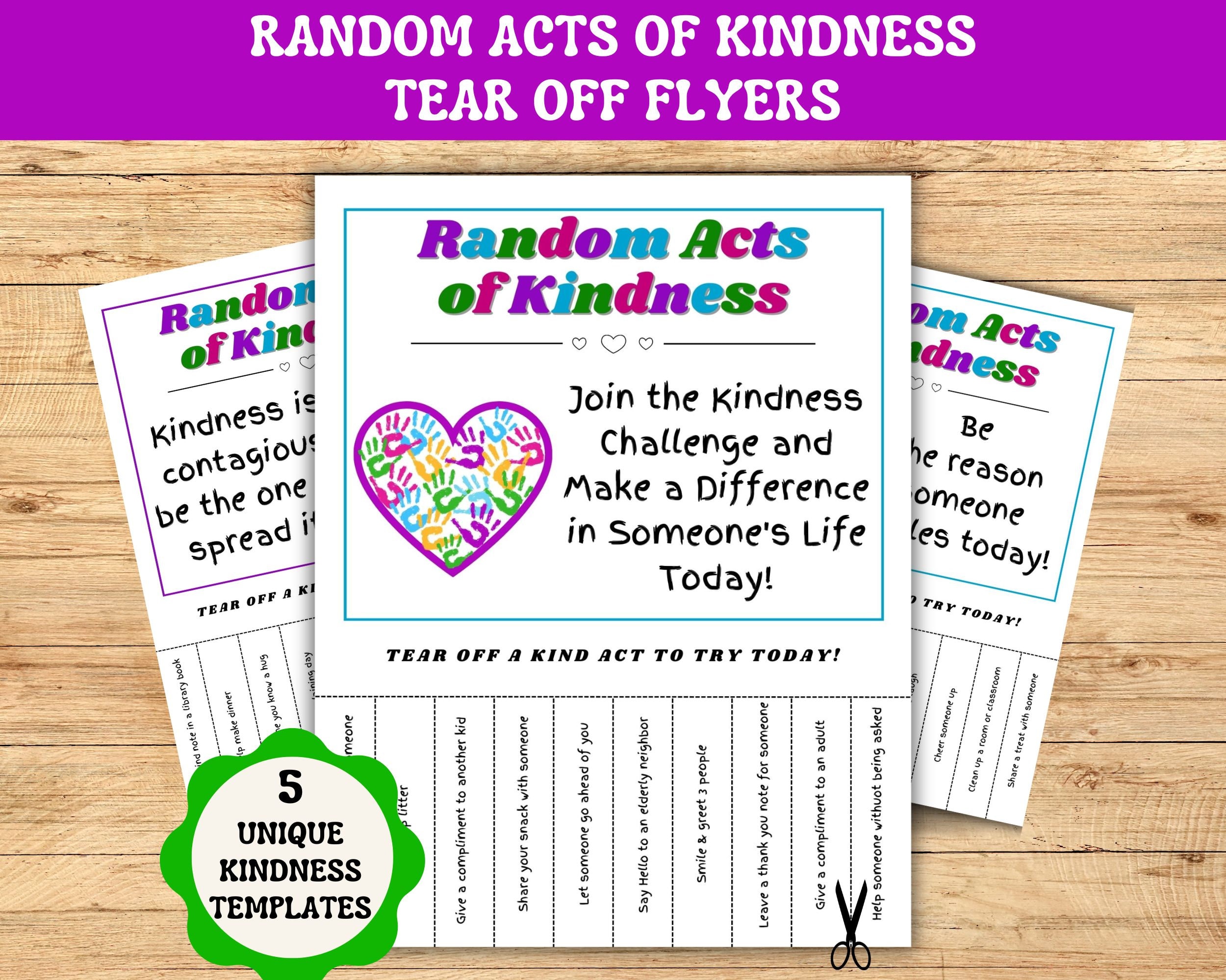 Random Acts of Kindness Activity, Tear off Flyer, Printable Kindness ...