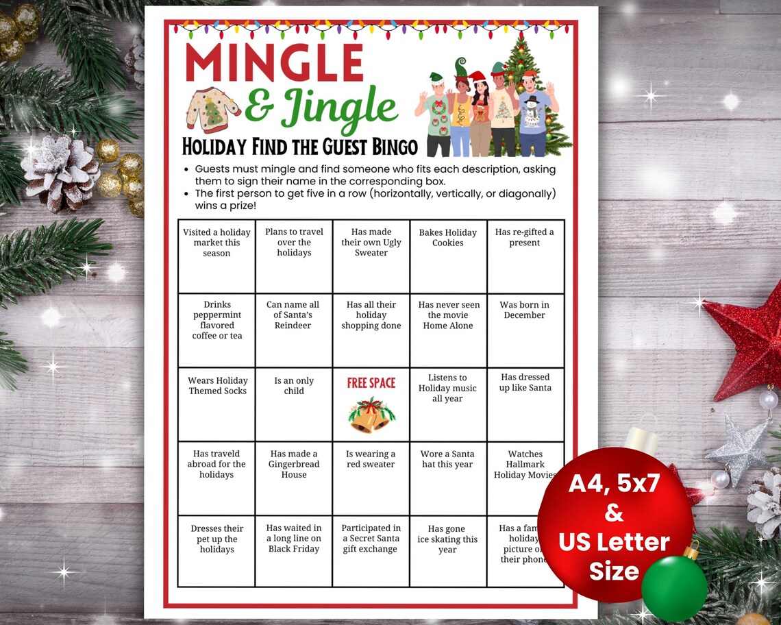 Christmas Find the Guest Bingo Game, Jingle Mingle Bingo, Ugly Sweater ...