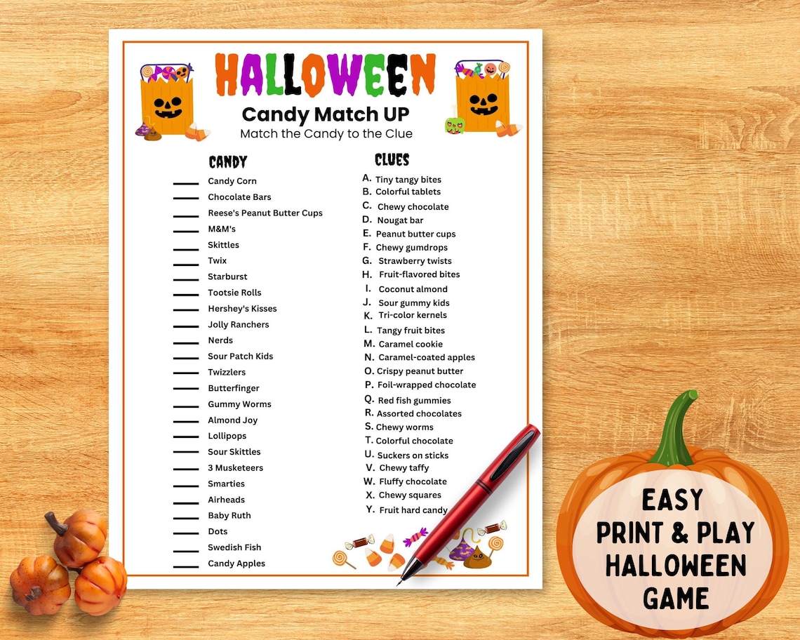 Halloween Candy Match Trivia Game, Halloween Trivia Quiz, Printable ...