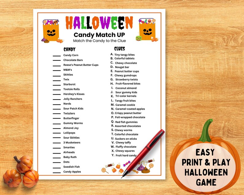 Halloween Candy Match Trivia Game, Halloween Trivia Quiz, Printable ...