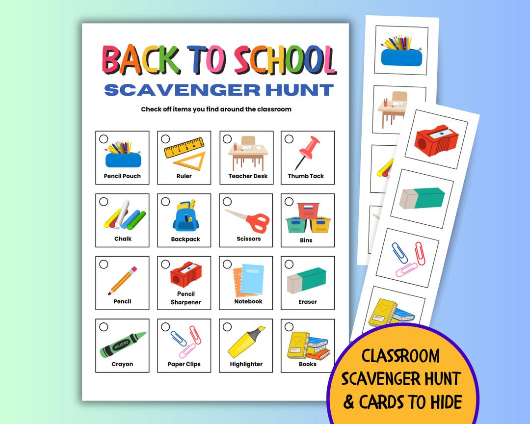 Classroom Scavenger Hunt for Kids, First Day Activities, Back to School ...