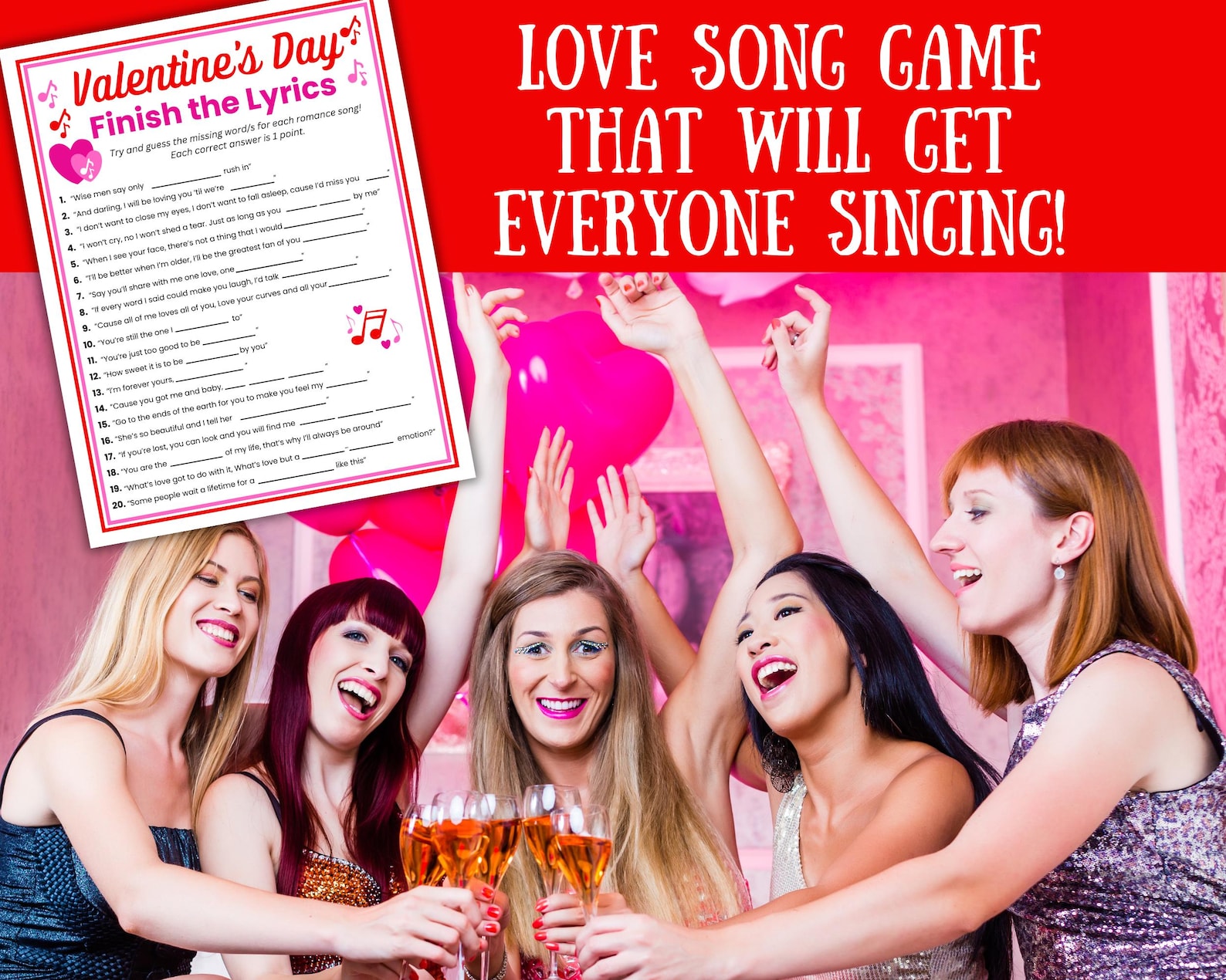 Love Songs Finish the Lyrics Game, Printable Valentines Party Game ...