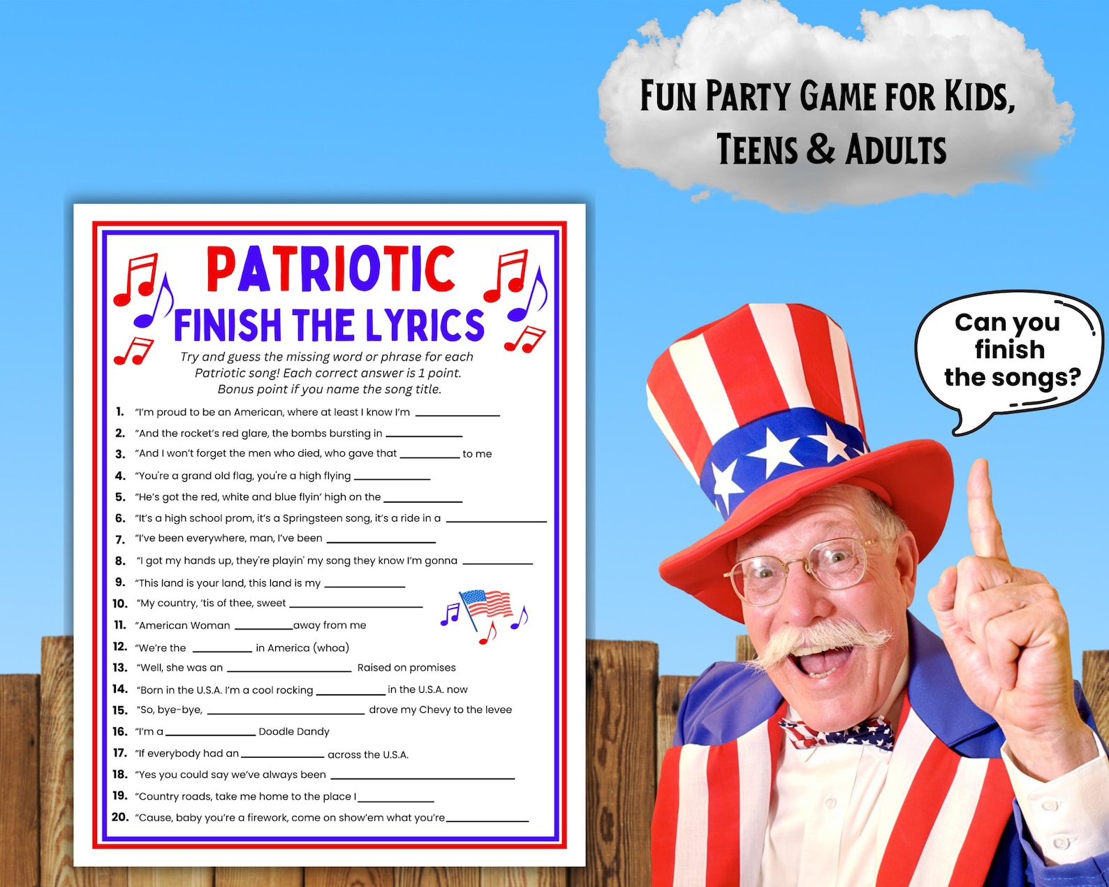 Patriotic Finish the Lyrics Game, Patriotic Trivia, Patriotic Songs ...