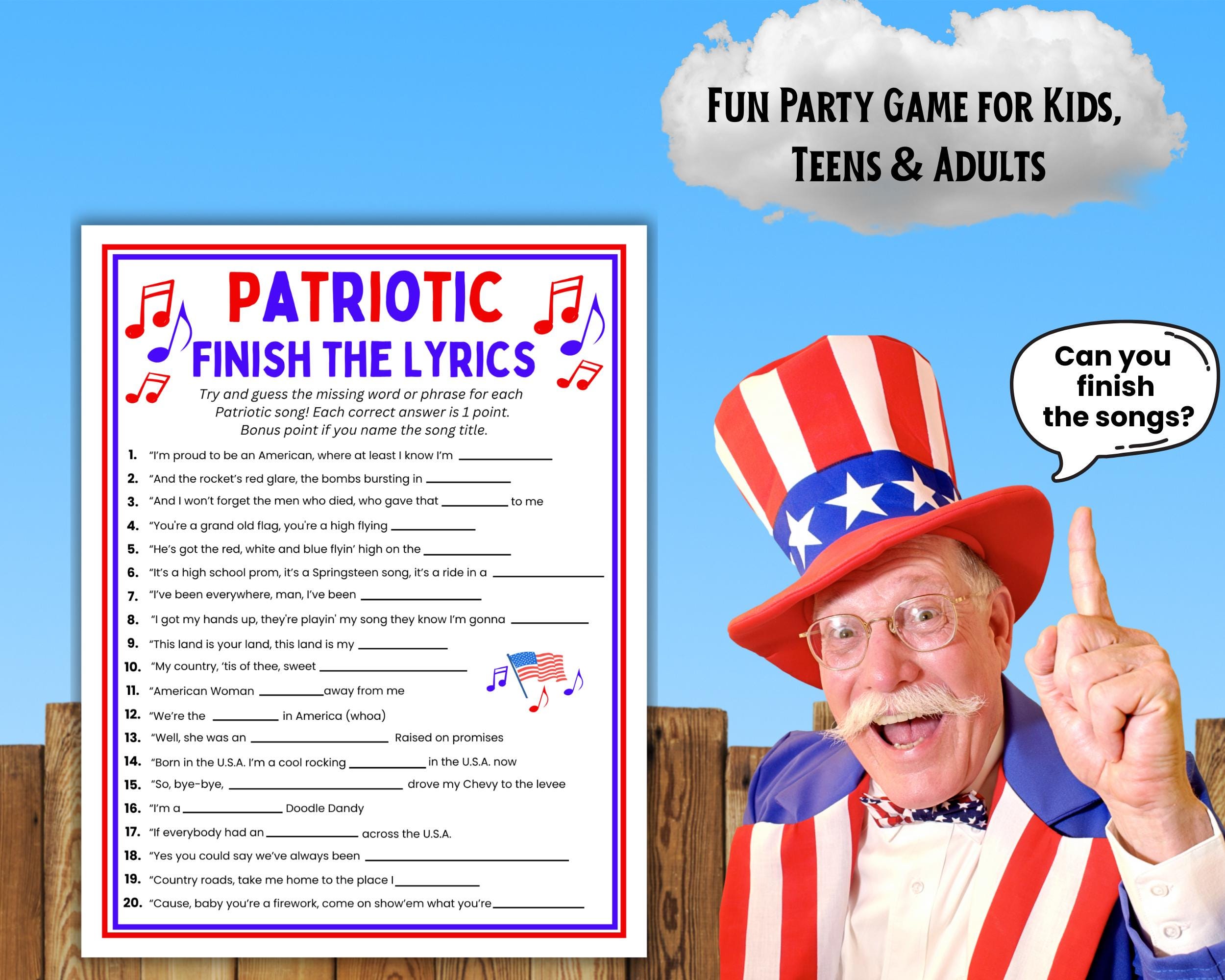 Patriotic Finish the Lyrics Game, Patriotic Trivia, Patriotic Songs ...
