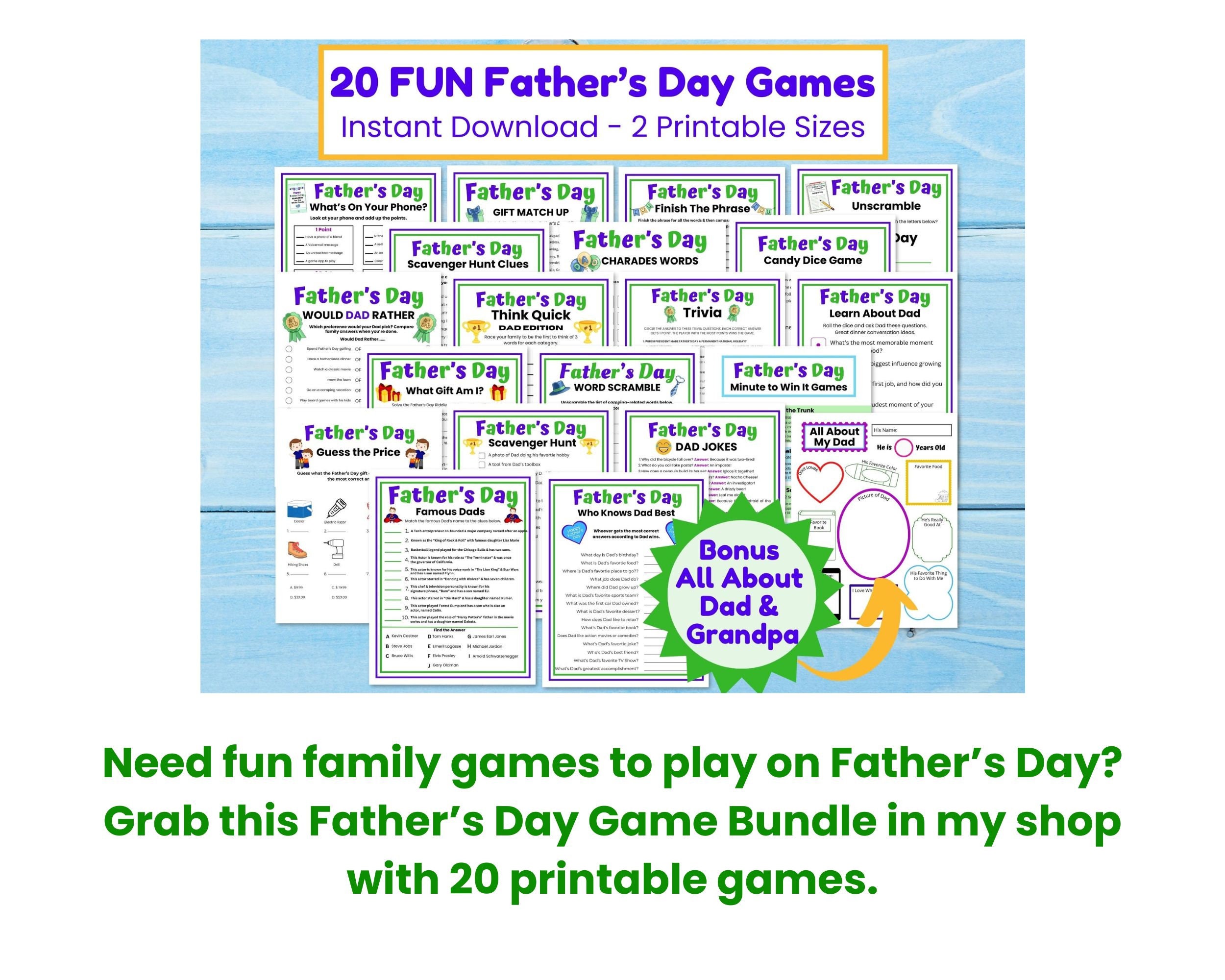 All About Dad Printable, Father's Day Gift, All About My Dad, Dad ...