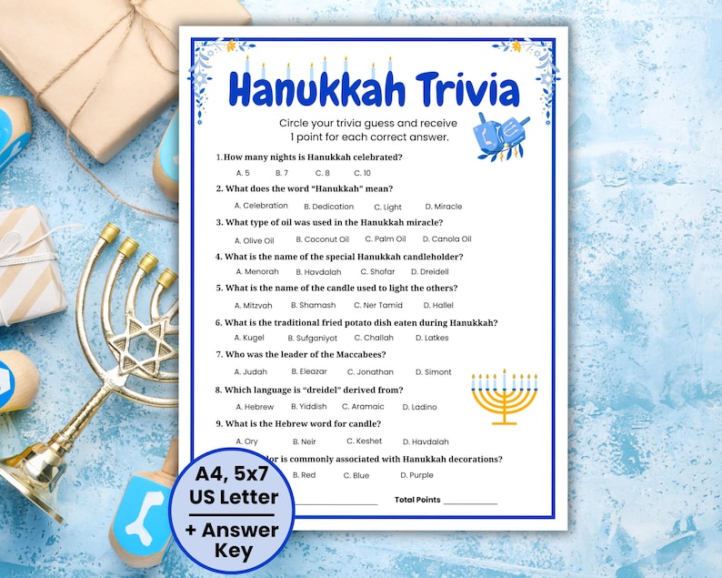 Hanukkah Trivia Game, Festival of Lights Activities, Family Chanukah ...