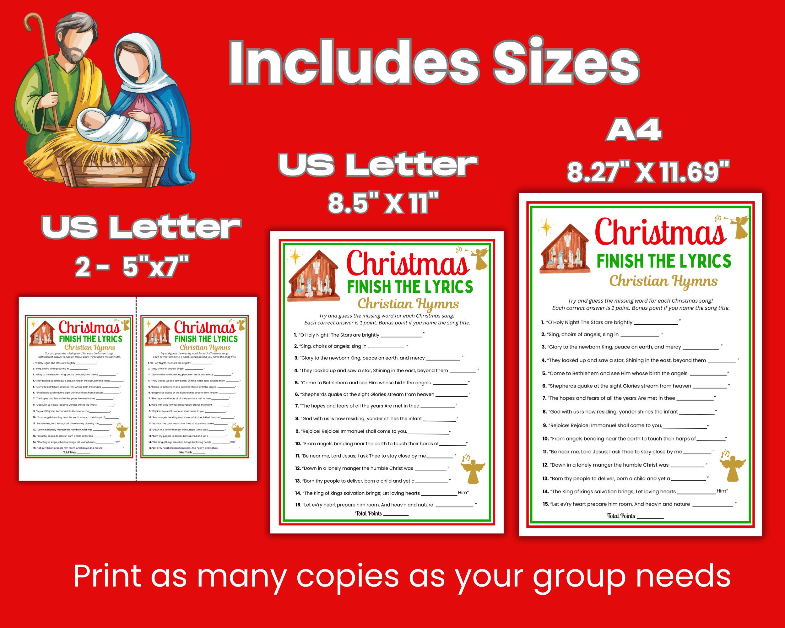 Christmas Hymns Finish the Lyrics Game, Christmas Song Game, Church ...