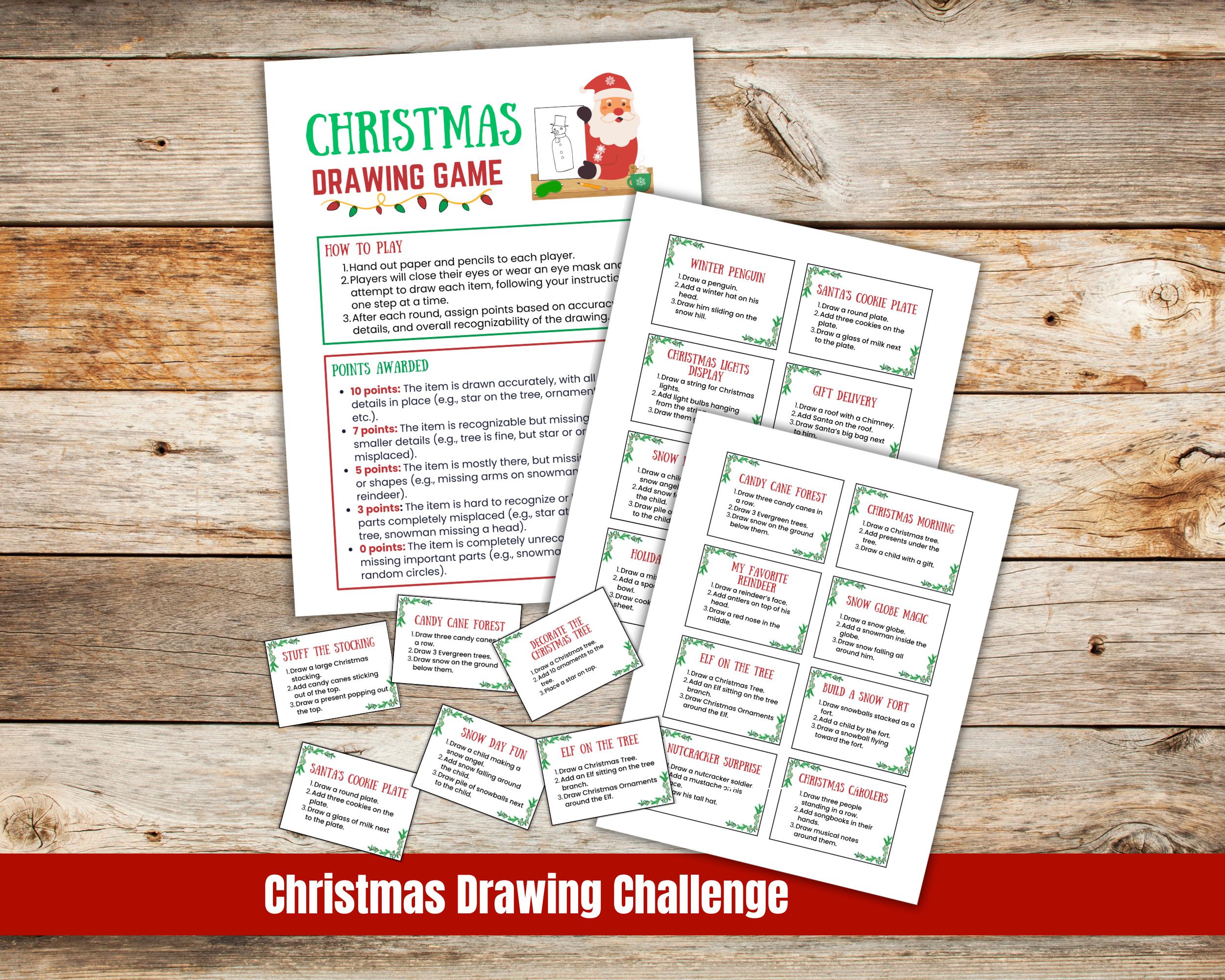Christmas Picture Drawing Game, Holiday Drawing Challenge Cards, Fun ...