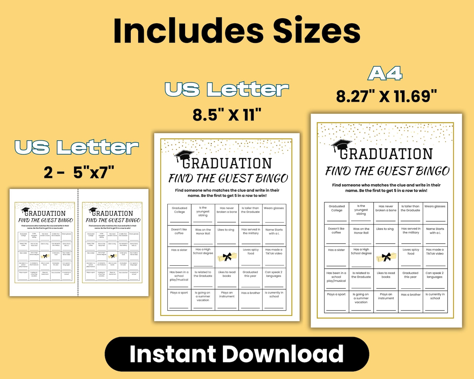 Graduation Find the Guest Bingo Game, Graduation Party Game, Grad Party ...