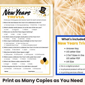 New Years Trivia Game, Printable New Year's Eve Party Game, New Years ...