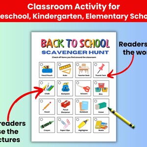Classroom Scavenger Hunt for Kids, First Day Activities, Back to School ...