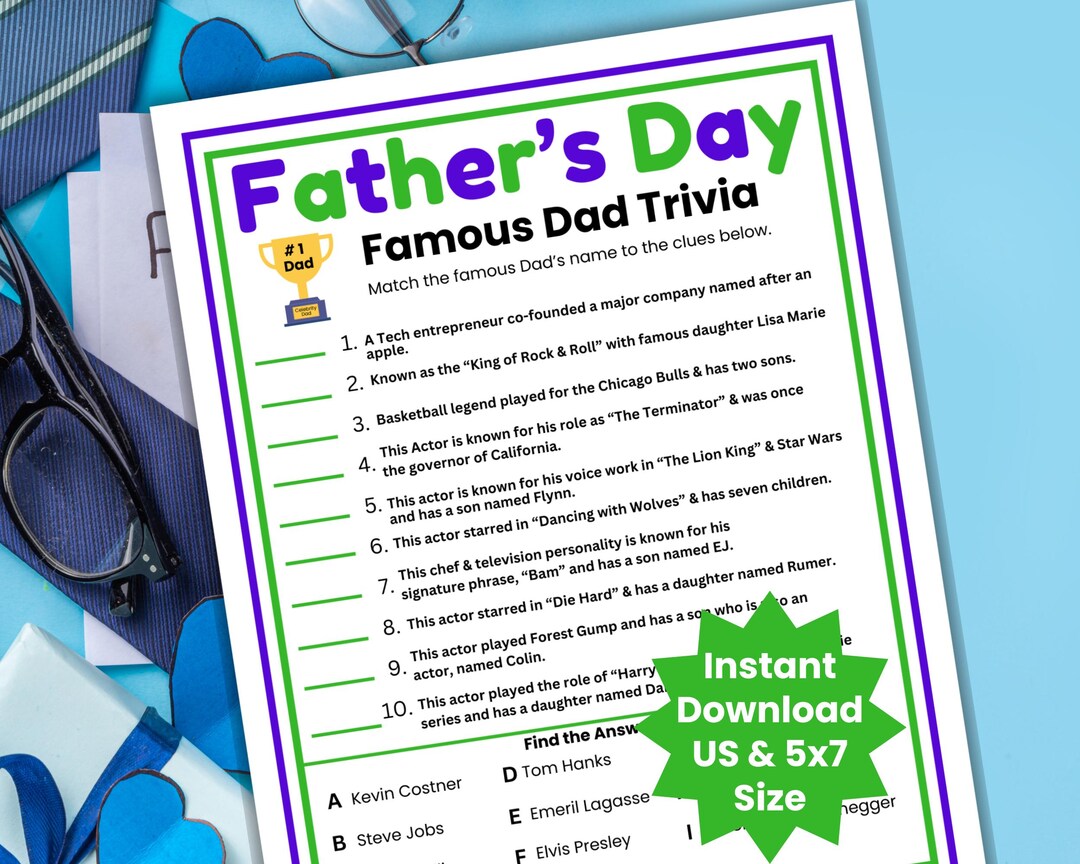 Famous Dads Father's Day Trivia Game, TV Dad Trivia Questions, Father's ...