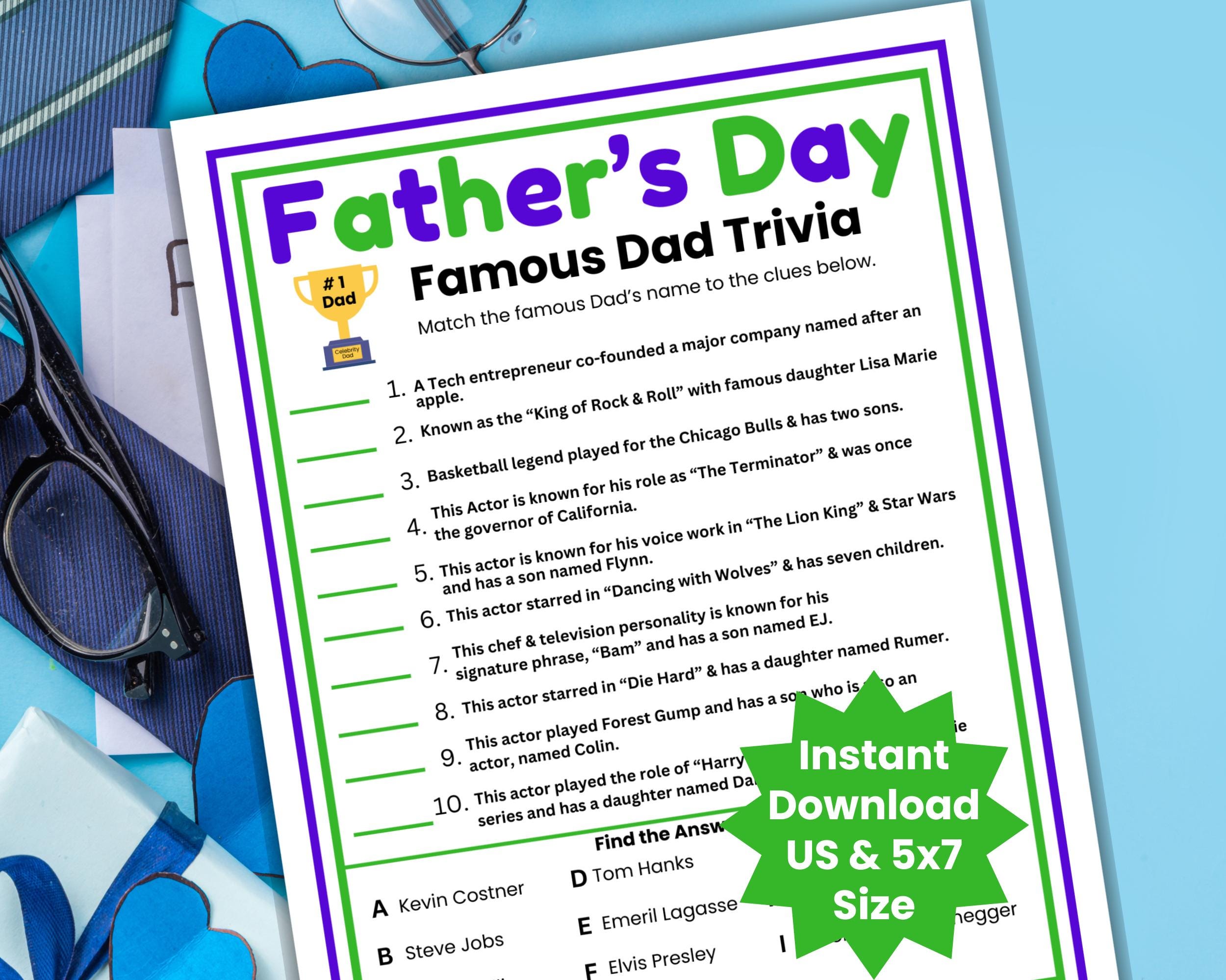 Famous Dads Father's Day Trivia Game, TV Dad Trivia Questions, Father's ...