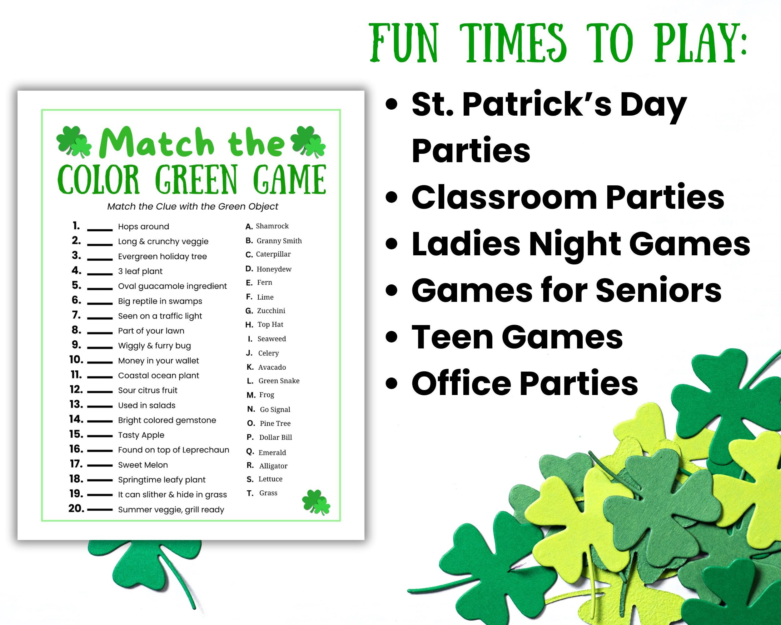 St. Patrick's Day Games, Green Trivia, St. Patrick's Day Activity, St ...