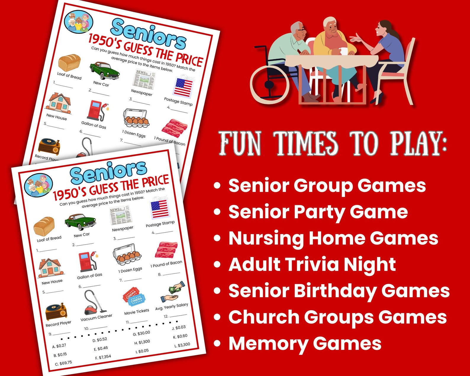 1950s Guess the Price Senior Game, Senior Trivia Game, Senior Party ...