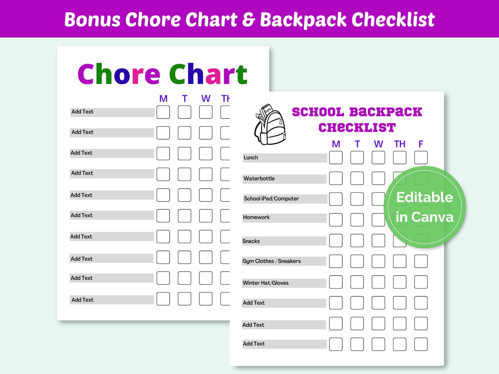 Editable Before and After School Routine Charts, Daily Checklists, Kids ...