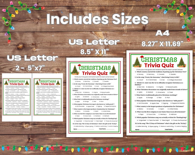 Printable Christmas Trivia Game, Holiday Trivia Party Game, Fun ...