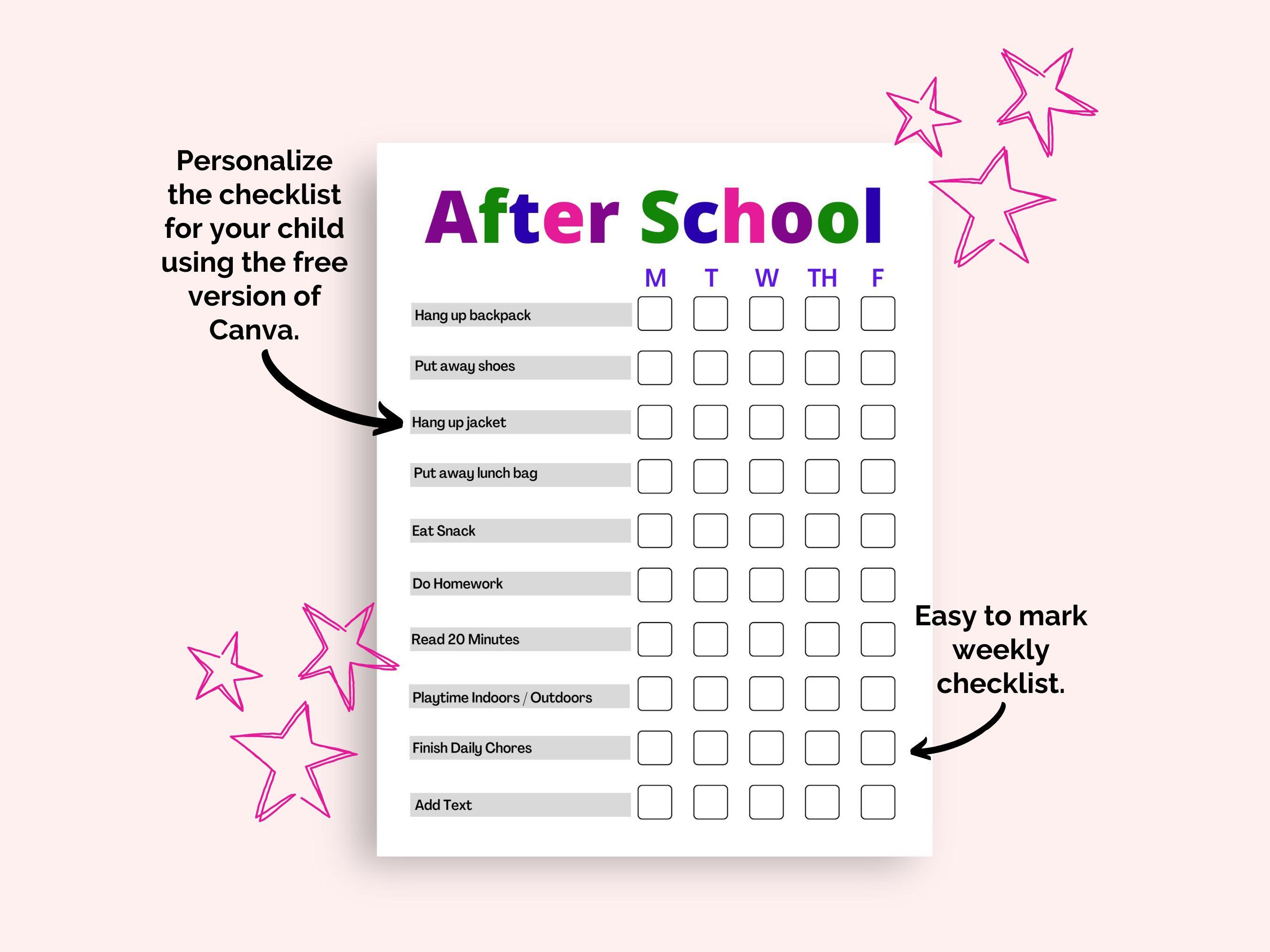 Editable Before and After School Routine Charts, Daily Checklists, Kids ...