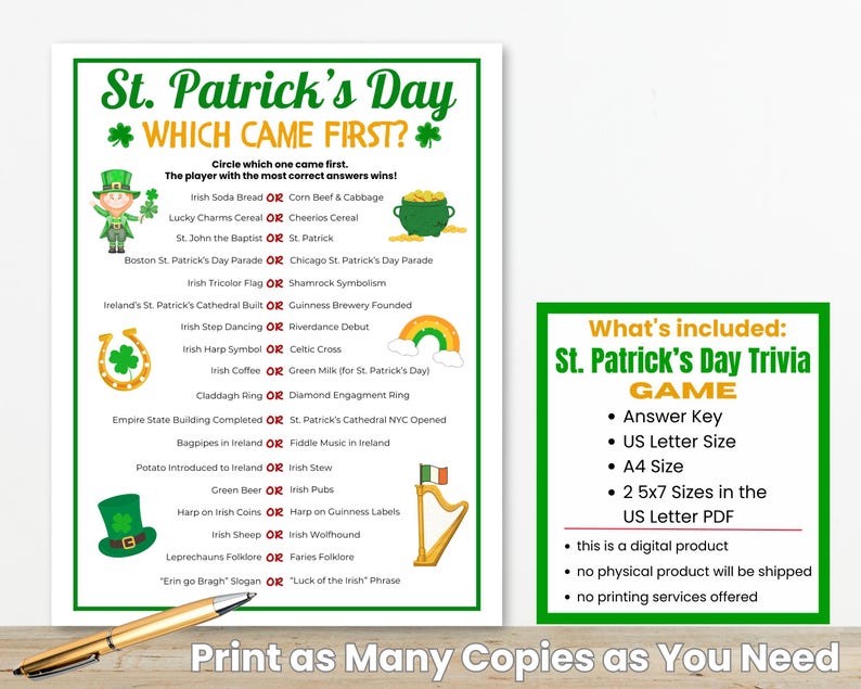 St. Patrick's Which Came First, St. Patrick's Day Trivia Games, Fun ...