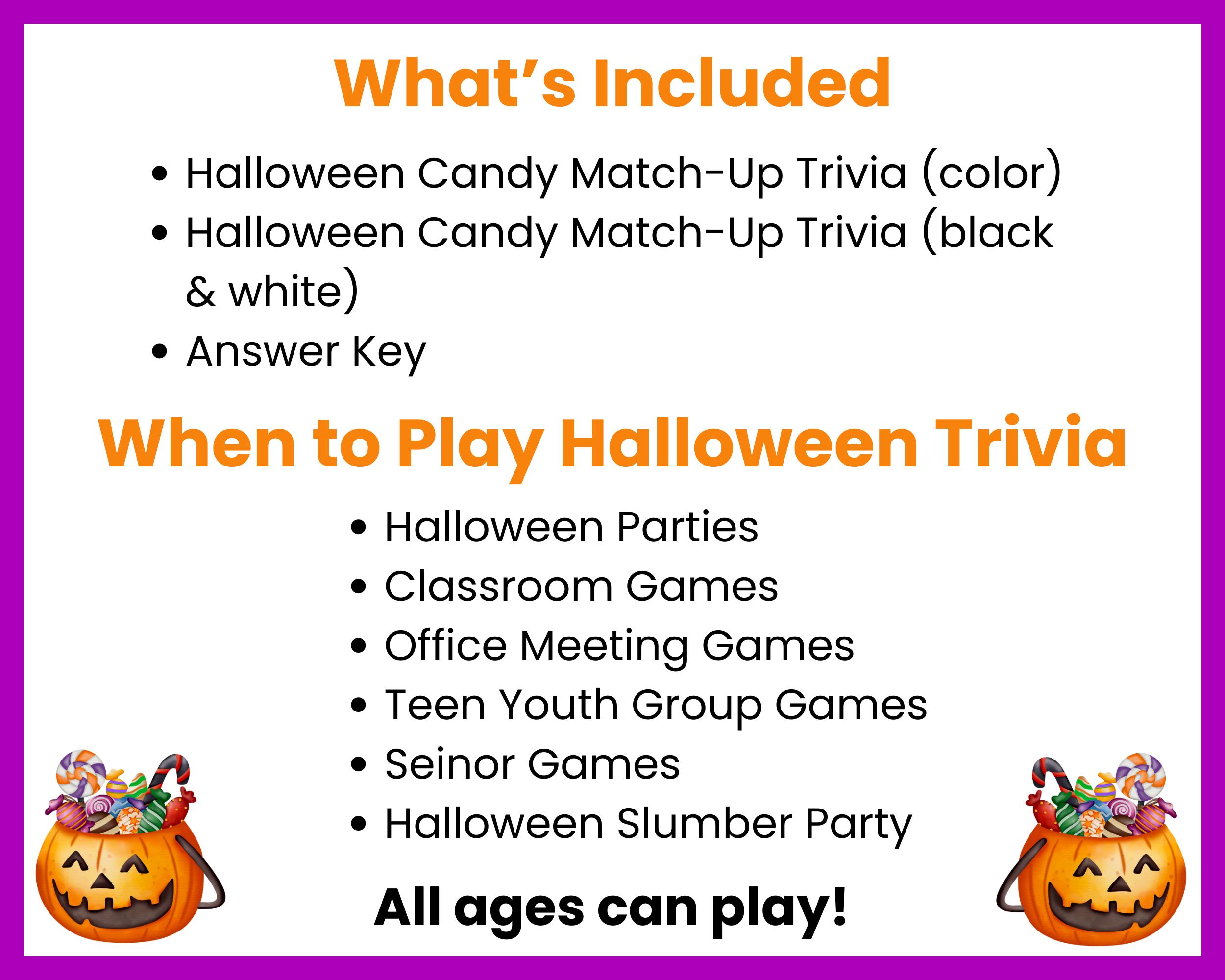 Halloween Candy Match Trivia Game, Halloween Trivia Quiz, Printable ...