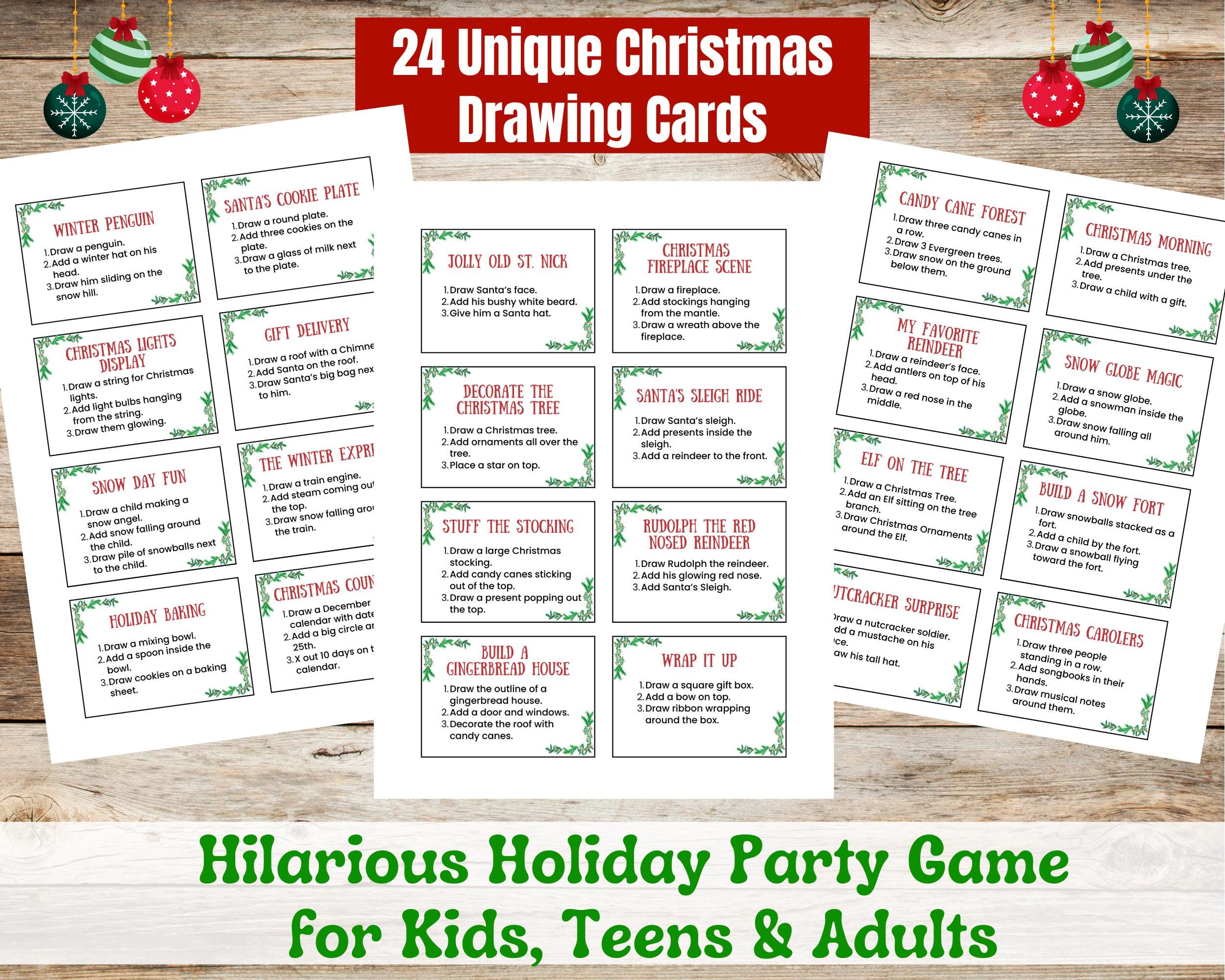 Christmas Picture Drawing Game, Holiday Drawing Challenge Cards, Fun ...