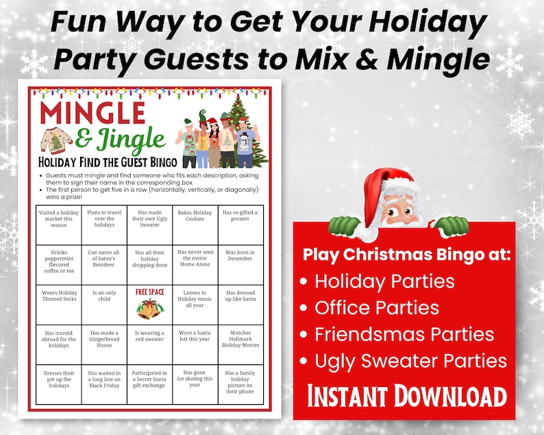 Christmas Find the Guest Bingo Game, Jingle Mingle Bingo, Ugly Sweater ...