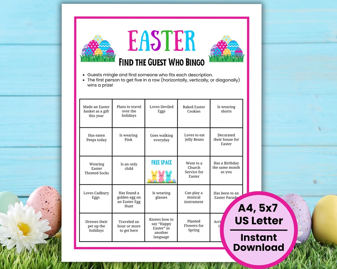 Easter Find the Guest Bingo Game, Easter Bingo, Easter Activities Kids ...