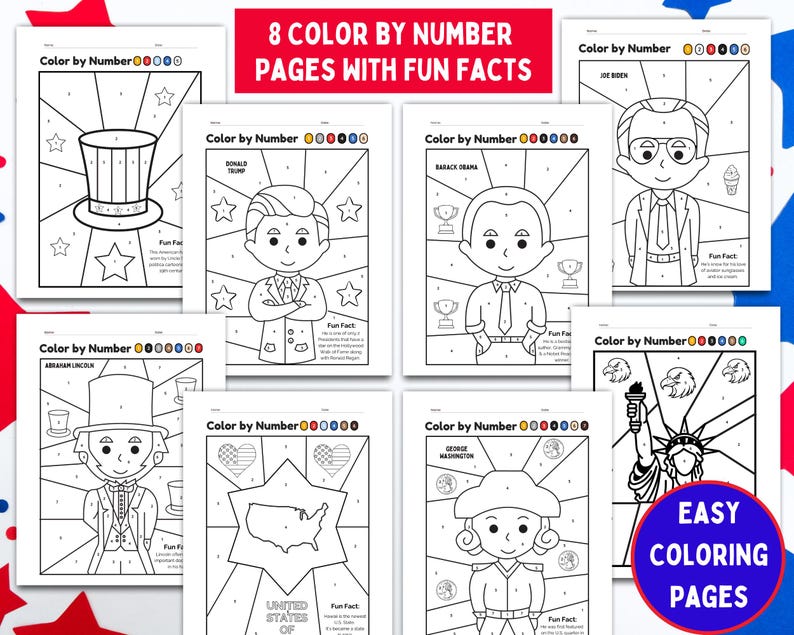 President's Day Activities, Kids Color by Number Activity, Patriotic ...