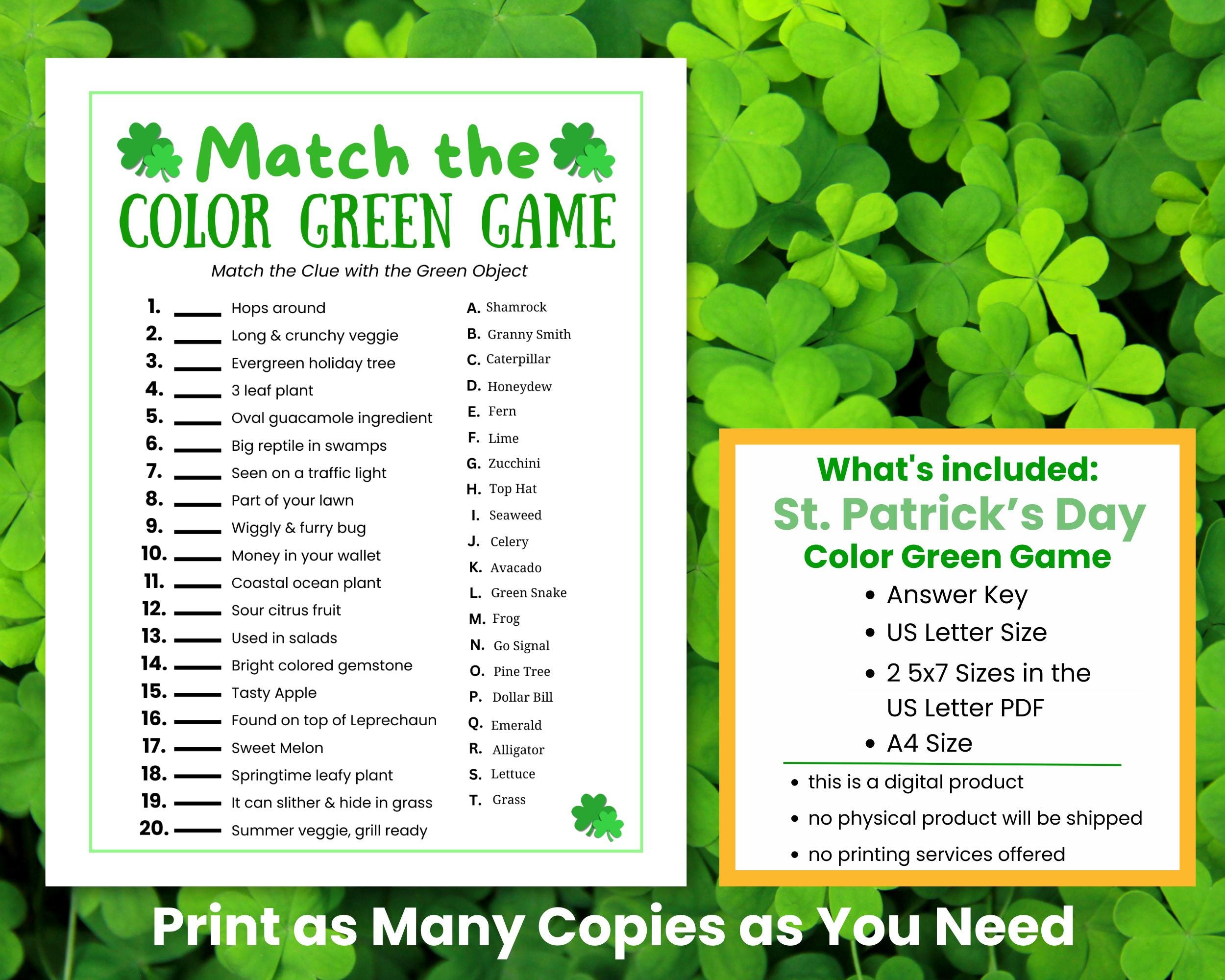 St. Patrick's Day Games, Green Trivia, St. Patrick's Day Activity, St ...