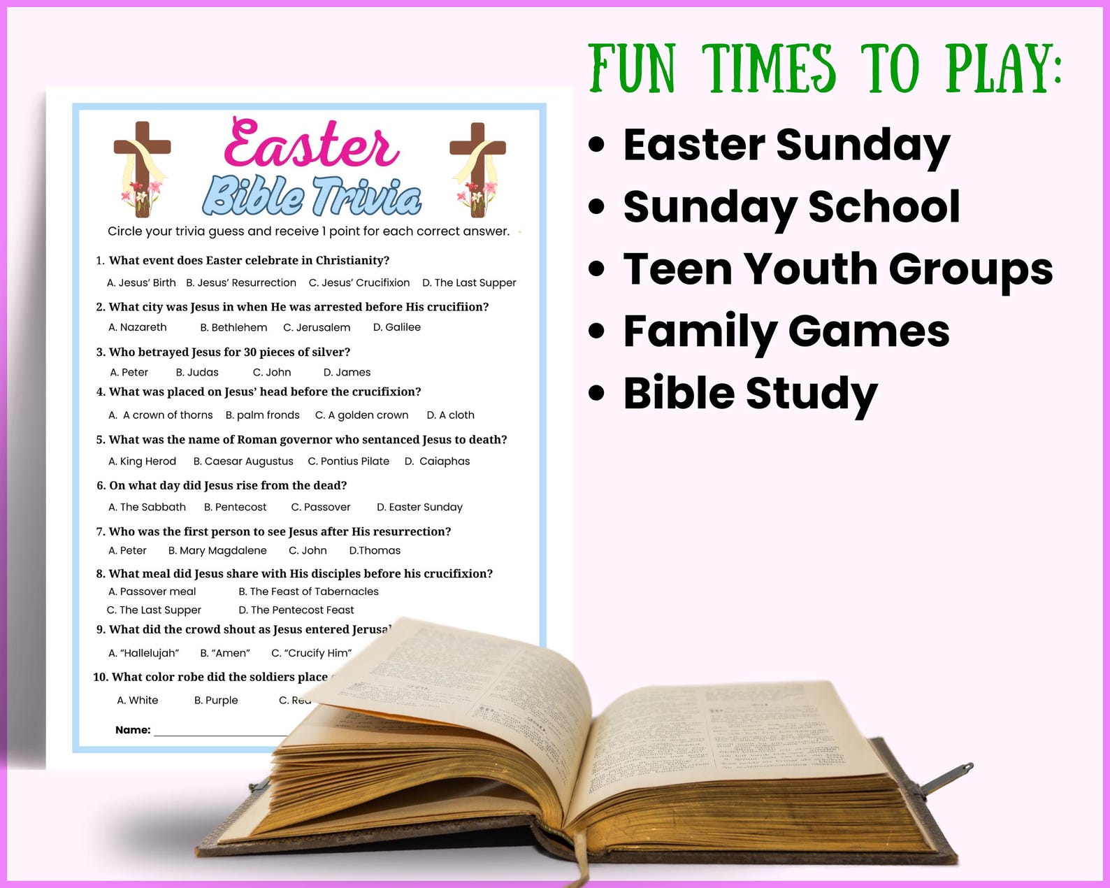 Easter Bible Trivia Game, Bible Game, Easter Trivia Questions ...