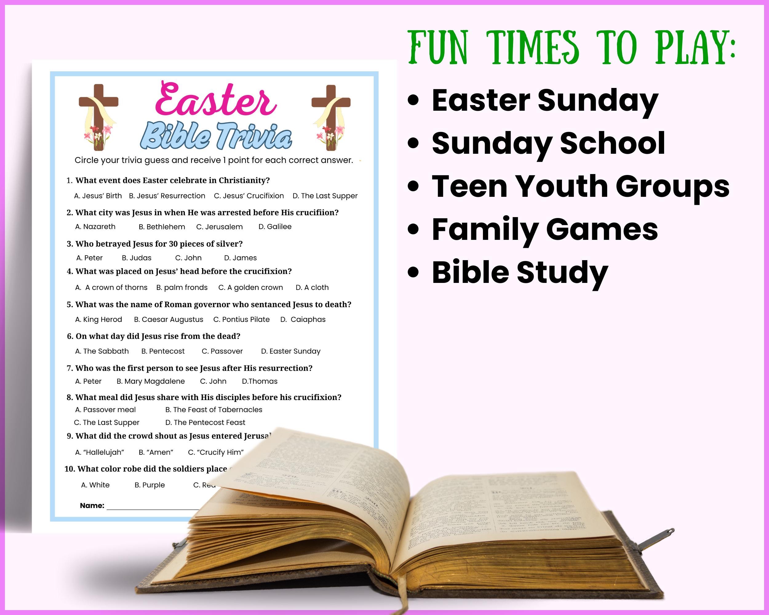 Easter Bible Trivia Game, Bible Game, Easter Trivia Questions ...
