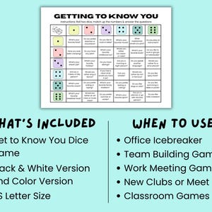 Get to Know You Game, Icebreaker Games, Printable Dice Game for Teens ...