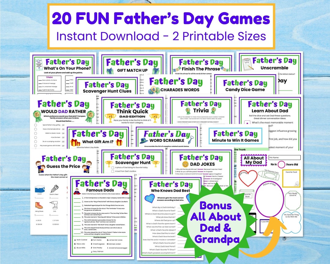 Father's Day Games Bundle, Father's Day Printable Games for Kids ...
