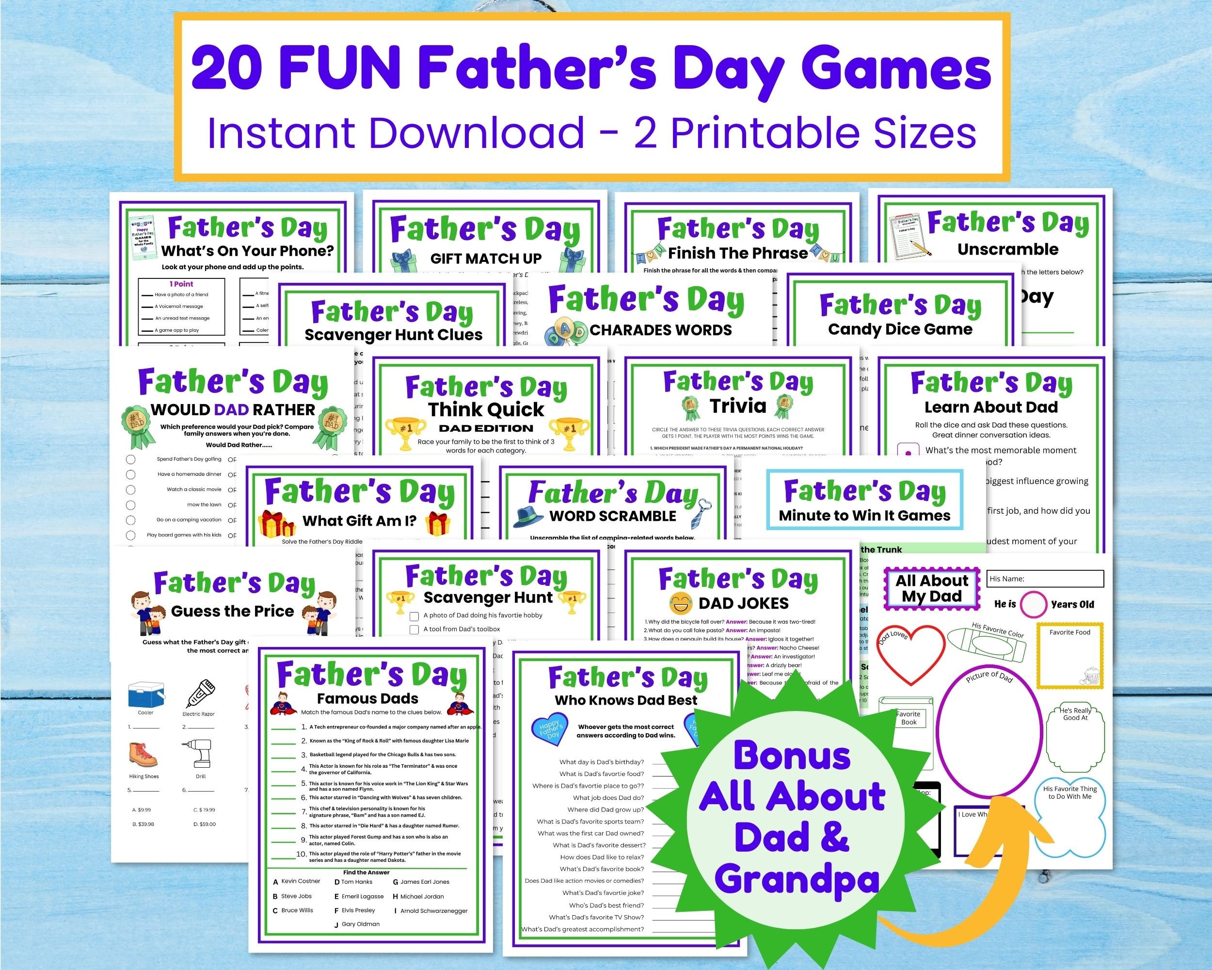 Father's Day Games Bundle, Father's Day Printable Games for Kids ...