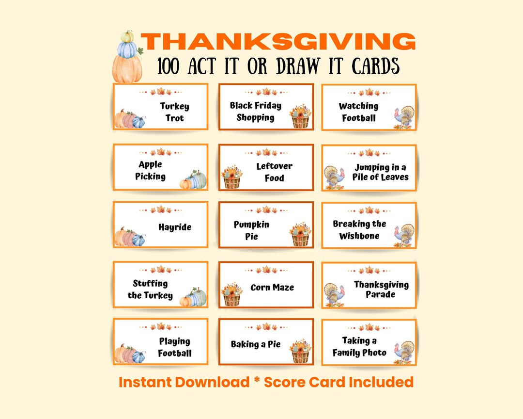 Thanksgiving Charades Game, Printable Thanksgiving Games, Friendsgiving ...
