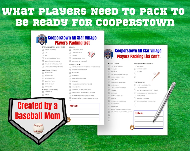 Cooperstown All Star Village Packing List, Cooperstown Checklist ...