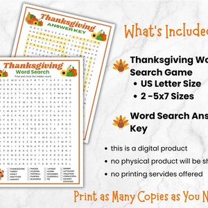 Thanksgiving Word Search Game, Printable Thanksgiving Game for Kids ...